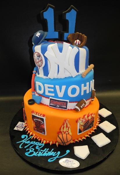Sport Theme Fondant Cake Edible Sport Balls, Logo, and Number Cake Top ...