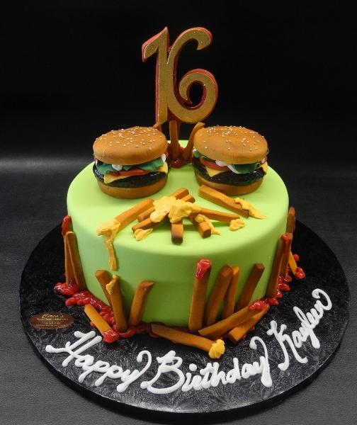 Burger and fries fondant custom cake - CS0258 – Circo's Pastry Shop